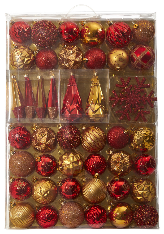 Shatterproof, 52 Count Xmas Tree Ornament Set, 80mm to 150mm With ...