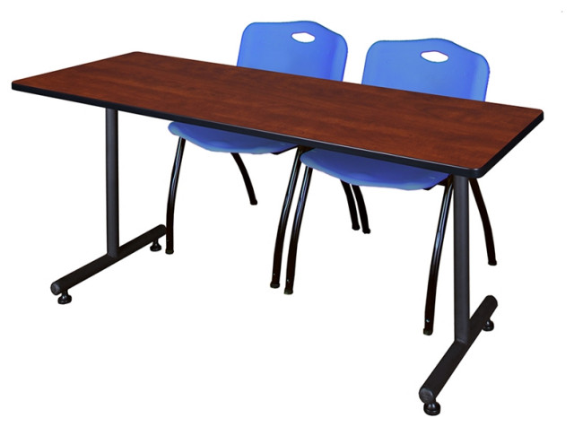 60" x 24" Kobe Training Table- Cherry & 2 'M' Stack Chairs- Blue ...