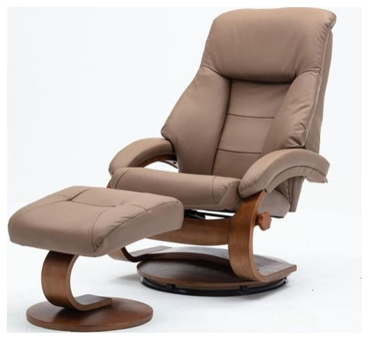 Elegant Recliner With Footstool, Grain Leather Upholstery & Padded Arms ...