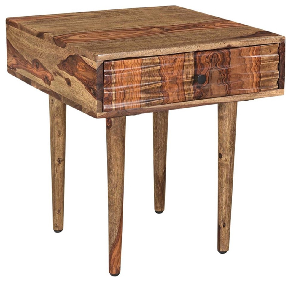 Porter Designs Waves Solid Sheesham Wood End Table - Brown - Rustic ...