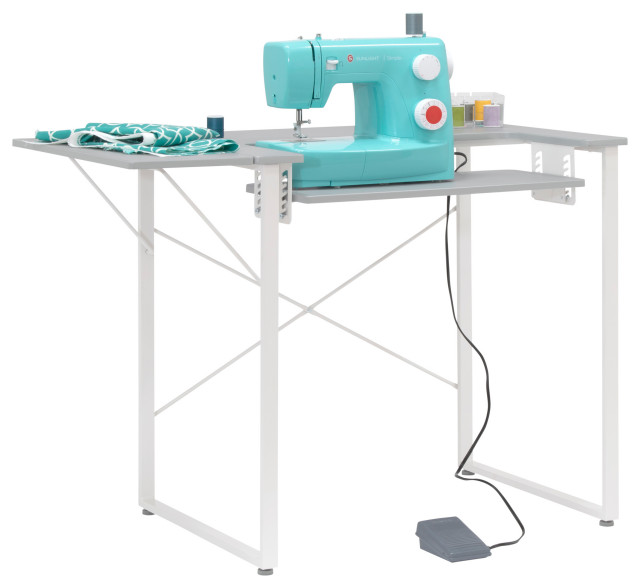 Alpha Sewing Table With Bonus LED Lamp, White/Gray - Modern - Sewing ...