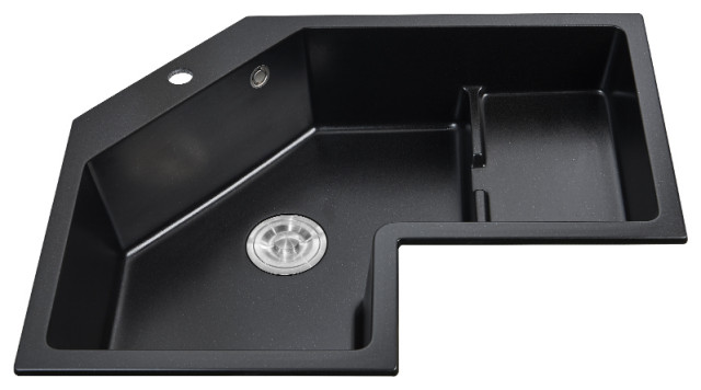 32" Modern Black Drop In Corner Kitchen Sink Single Bowl Quartz ...
