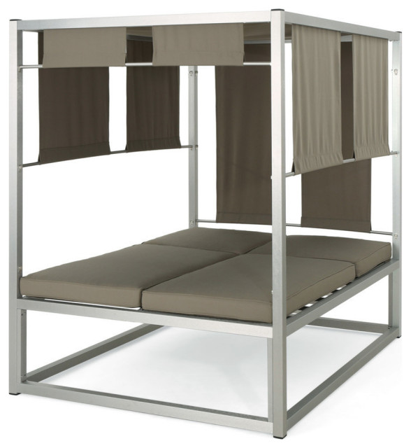 GDF Studio Amos Outdoor Aluminum Daybed With Canopy, Gray With Dark ...