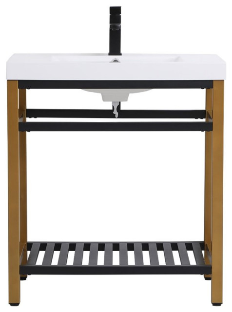 Elegant Decor Raya 18" Single Resin Top Metal Bathroom Vanity in Gold ...