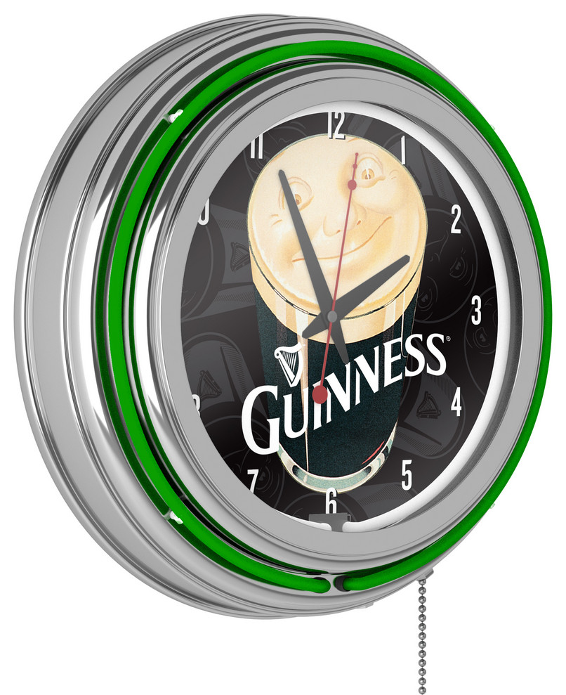 Guinness Chrome Double Rung Neon Clock , Smiling Pint - Contemporary ...