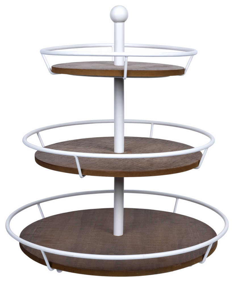 Three Tiered Metal and Wood Decorative Stand - Transitional - Serving ...