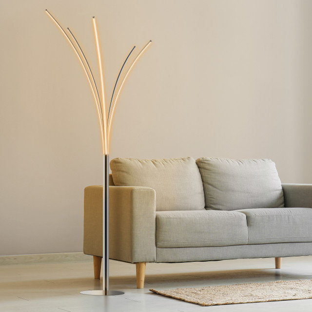 Minimalist Metal 5-Branch Arc Dimmable Integrated LED Floor Lamp ...