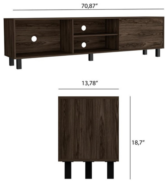 Pemberly Row Modern Wooden TV Media Stand with Adjustable Shelves in ...