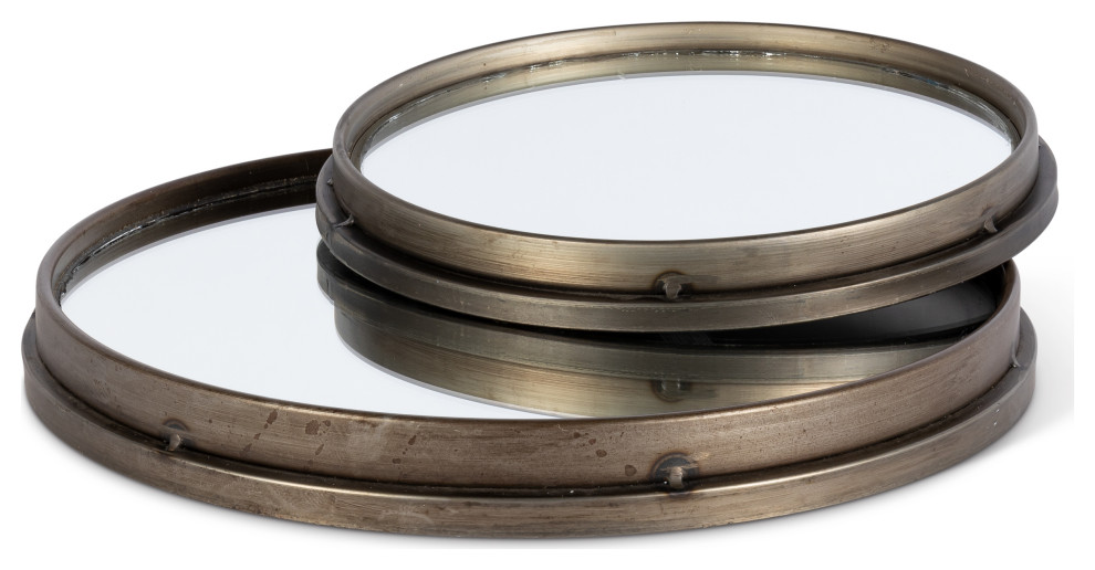 Set of 2, Assorted Round Metal Wall Mirrors - Industrial - Wall Mirrors ...