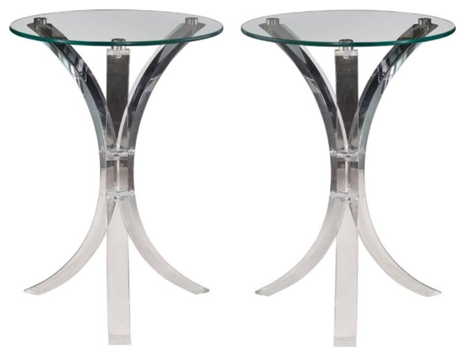 Home Square Round Glass Top End Table in Clear Finish - Set of 2 ...
