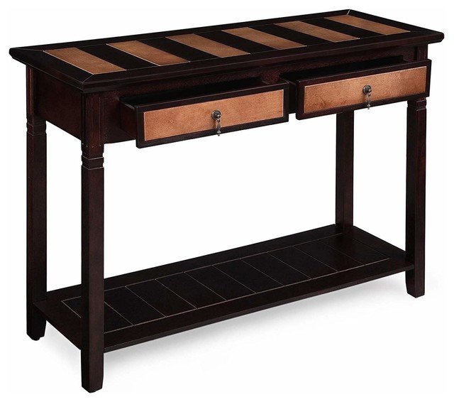 Transitional Style Wooden Console Table with Two Drawers and Storage ...