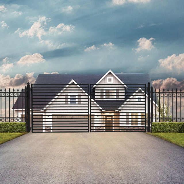 ALEKO DG16MILD Milan Style Dual Swing Steel Driveway Gate 16' Black ...