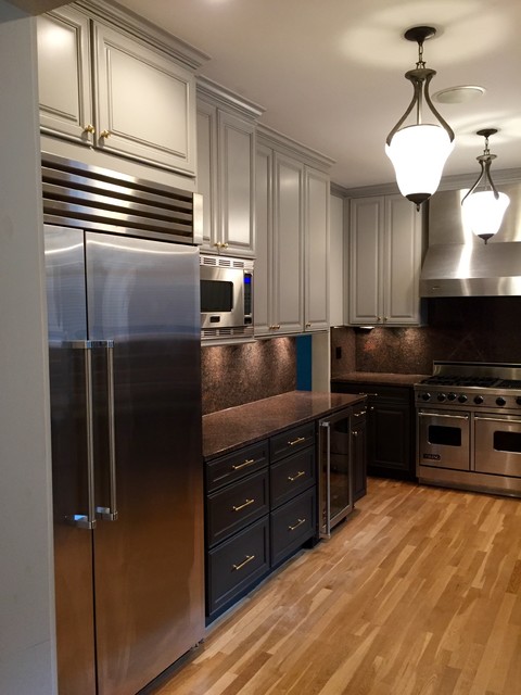 Grey Cabinets upper and dark cabinets lower. - Traditional - Kitchen ...