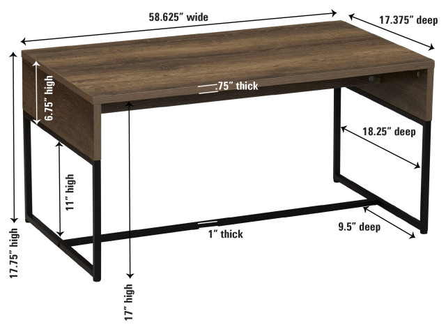 Wrap Rectangular Coffee Table Ashwood Rustic Wood Grain and Black Metal ...
