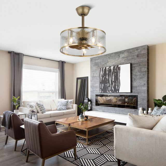 18" Bladeless Caged Ceiling Fan Tempered Glass Enclosed Ceiling Fan ...