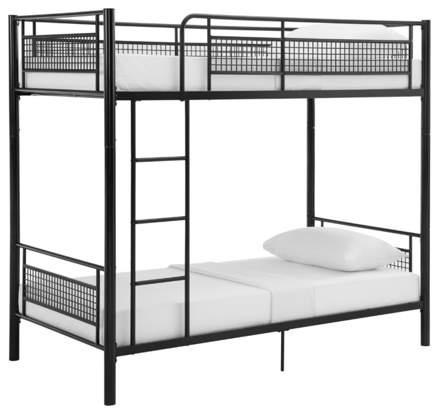 Twin Metal Mesh Frame Bunk Bed, Black - Industrial - Bunk Beds - by ...