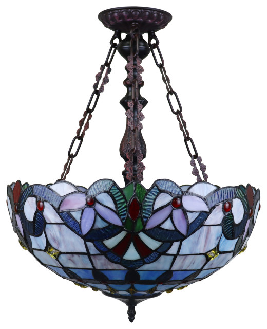 Victorian Tiffany-Style Dark Bronze 2 Light Inverted Ceiling Pendant 18 ...