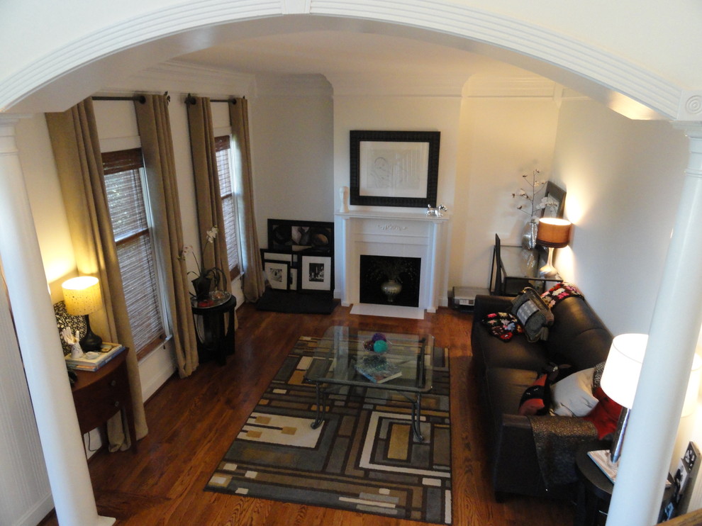 How do I change this formal living room into a functional library/office?