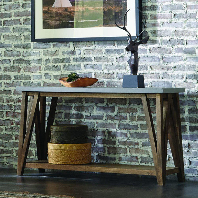 Modern Industrial Console Table, Wooden Base & Concrete Coated Top ...