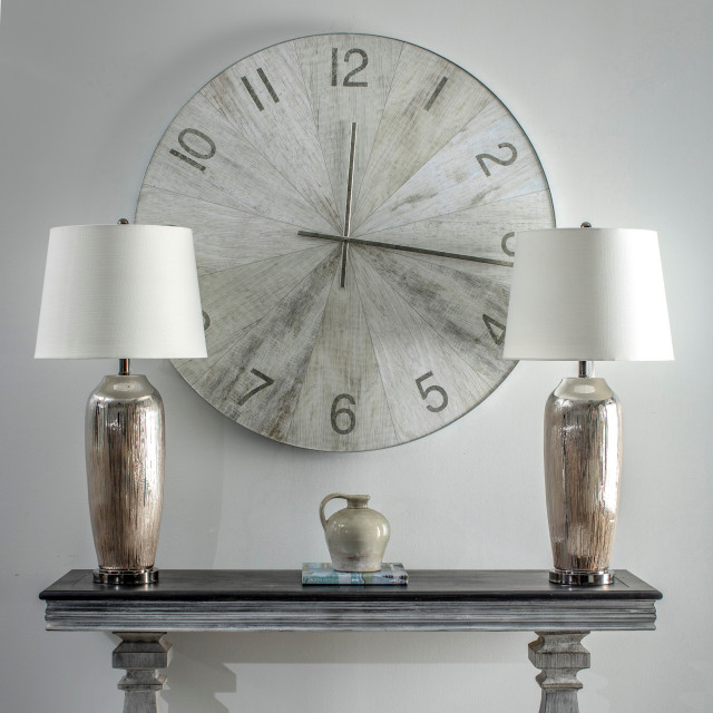 Spencer Metal and Wood Transitional Wall Clock With White Washed Oak ...