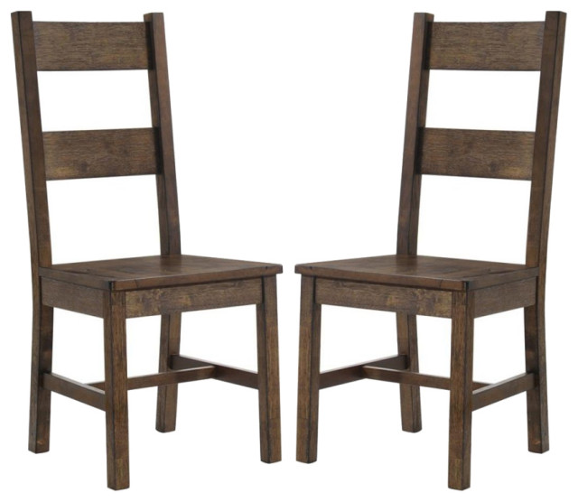 Set of 2 Wood Dining Chairs, Rustic Golden Brown - Rustic - Dining ...