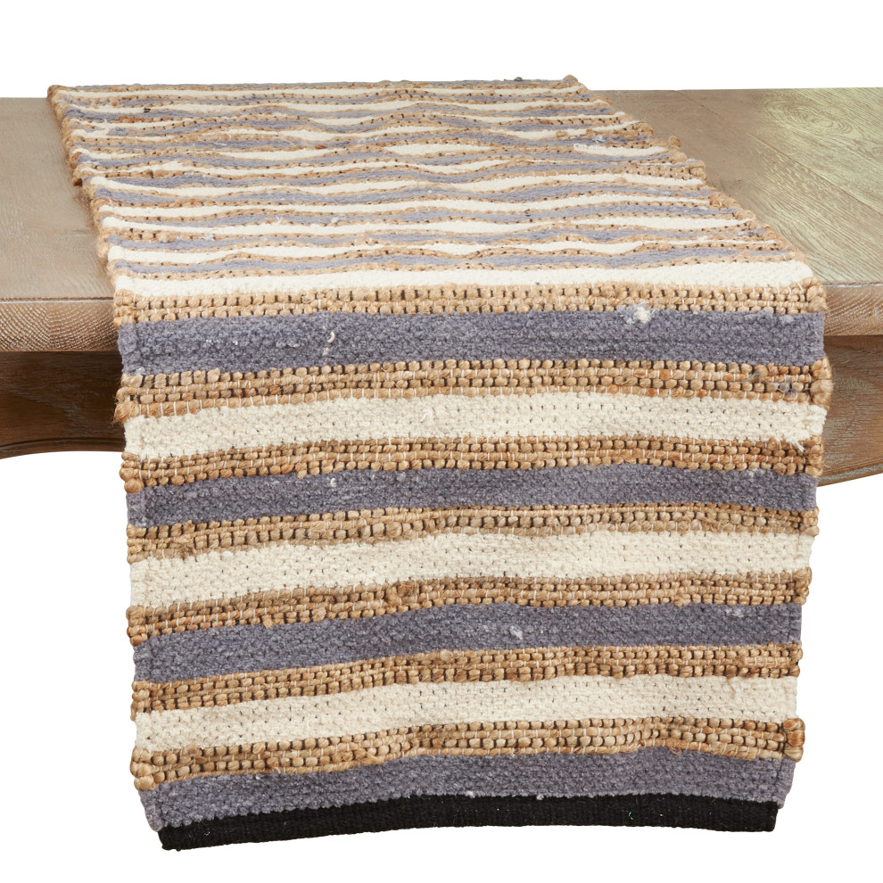 Chindi Table Runner With Striped Design, Blue, 16"x72", 16"x72" - Beach ...