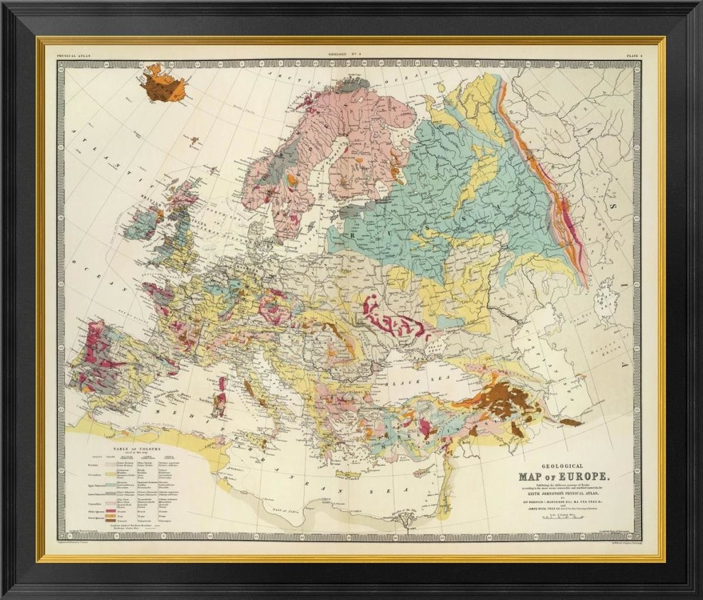 "Geological map Europe, 1856" by Sir Roderick Impey Murchison, 20x18 ...