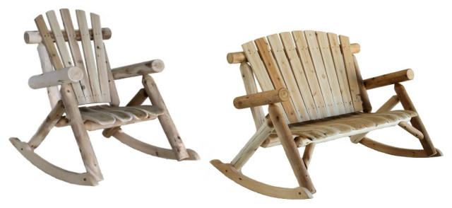 Lakeland Mills Cedar Log Rocking Love Seat With Rocking Chair, Natural ...