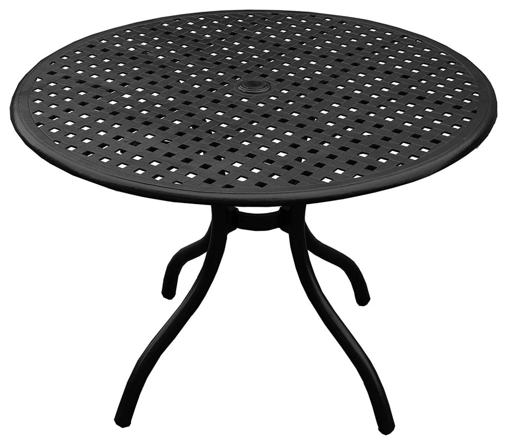 Modern Patio Dining Table, Round UV Resistant Mesh Aluminum Top, Black ...