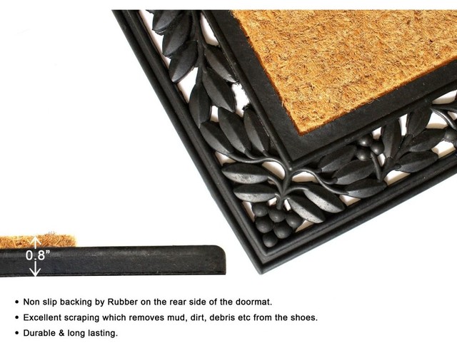 Natural Black Moulded Holly Trellis Rubber Coir Doormat, 18"x30", 18 ...