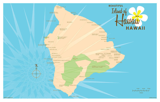Lakebound Hawaii Blue Map Art Print, 30"x45" - Contemporary - Fine Art ...