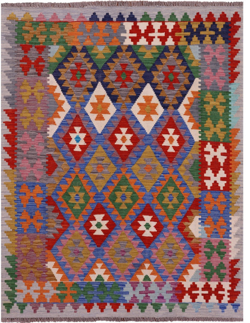 4' 11" X 6' 5" Flat Weave Kilim Wool On Wool Reversible Rug - Q17685, 4 ...