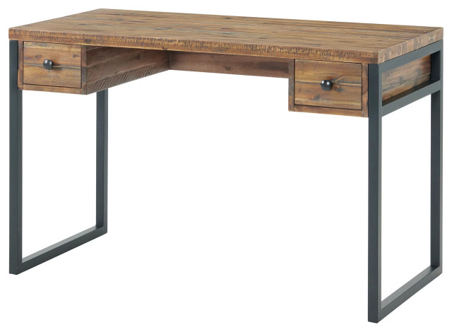 Rustic Desk, Black Painted Metal Legs With Brown Worktop & Slim Storage ...