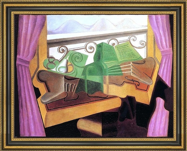 Juan Gris Open Window with Hills - 18" x 24" Framed Premium Canvas ...