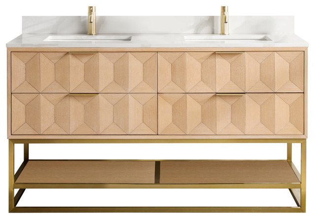 Milagro Bath Vanity With Top, Washed Ash Grey, 60" - Contemporary ...