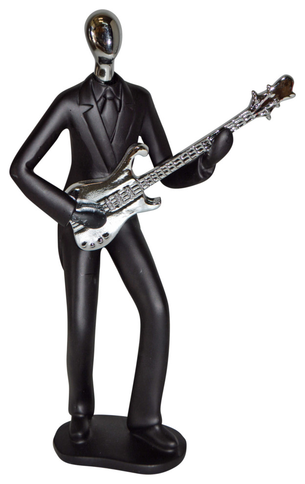 Modern Art Black and Chrome Man Playing Guitar Resin Statue - Size: 7 ...