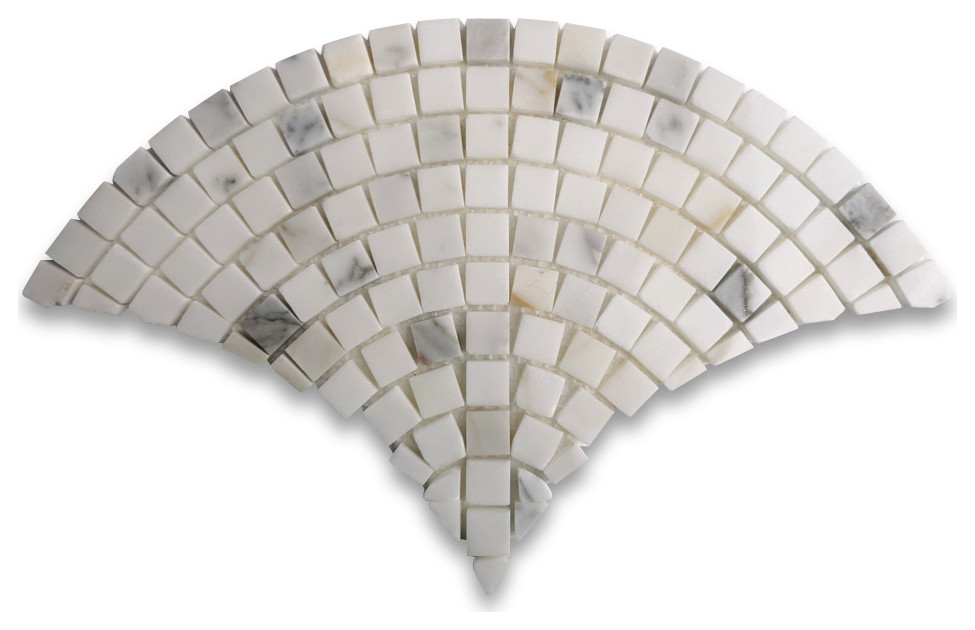 Calacatta Gold Marble Fish Scale Scallop Fan Mini Mosaic Tile Honed, 1 ...