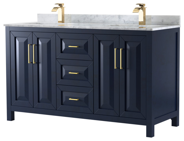 Daria 60" Double Vanity, Dark Blue, Top, Square Sinks, No Mirror ...