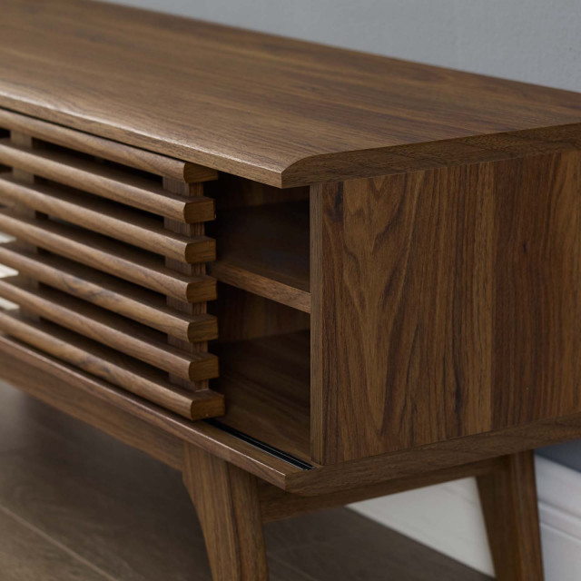 Modern Lounge Lobby Media TV Stand Storage Set, Wood, Natural Walnut ...