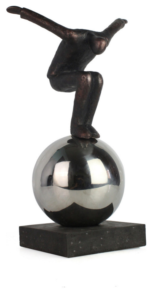 Metal 12" Balancing Man On Sphere, Bronze - Contemporary - Decorative ...
