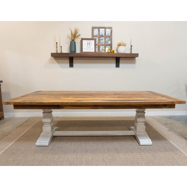 Avon Reclaimed Barnwood Dining Table, Trestle Base, 48x72, 2 Bb Ext ...