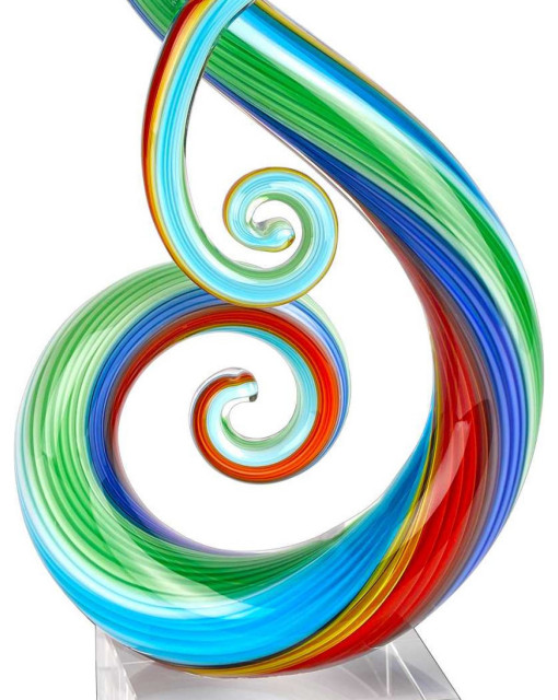 12" Clear and Rainbow Murano Glass Modern Abstract Tabletop Sculpture ...