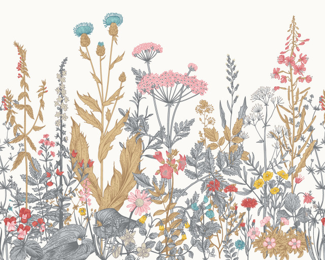 Botanical Fleur Wall Mural - Contemporary - Wallpaper - by Brewster ...