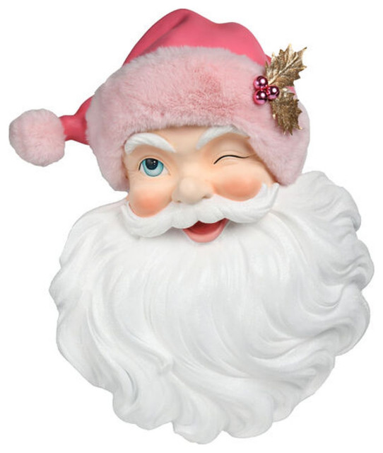 December Diamonds Pink Christmas Santa Head With Pink Fur Hat Wall ...