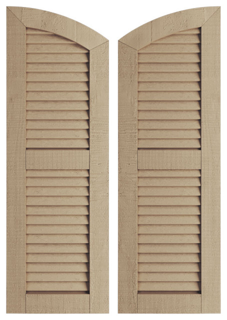 11"Wx24"H Hand Hewn Joined BnB Elliptical Top Faux Wood Shutters, 18"W ...