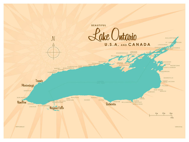 Lakebound Lake Ontario New York Map Art Print, 9"x12" - Contemporary ...