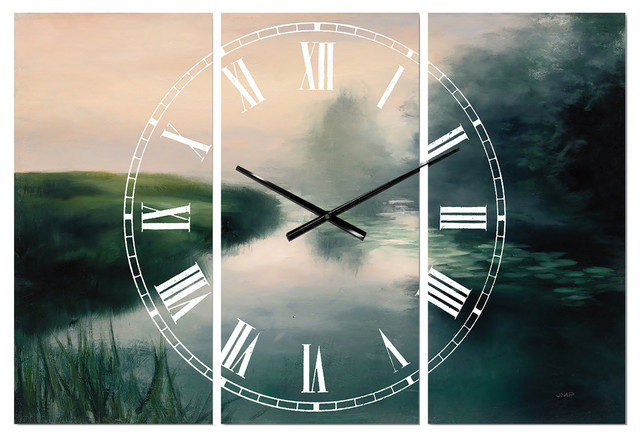 Twilight Fog Lakeshore Traditional 3 Panels Metal Clock - Contemporary ...