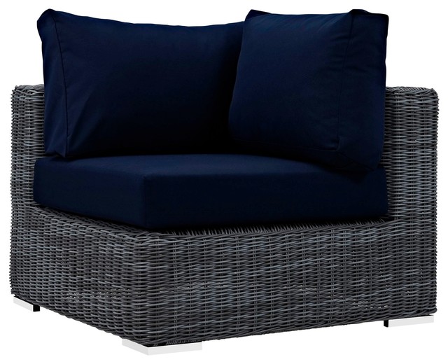 Modern Contemporary Urban Outdoor Patio Corner Lounge Chair, Navy Blue ...