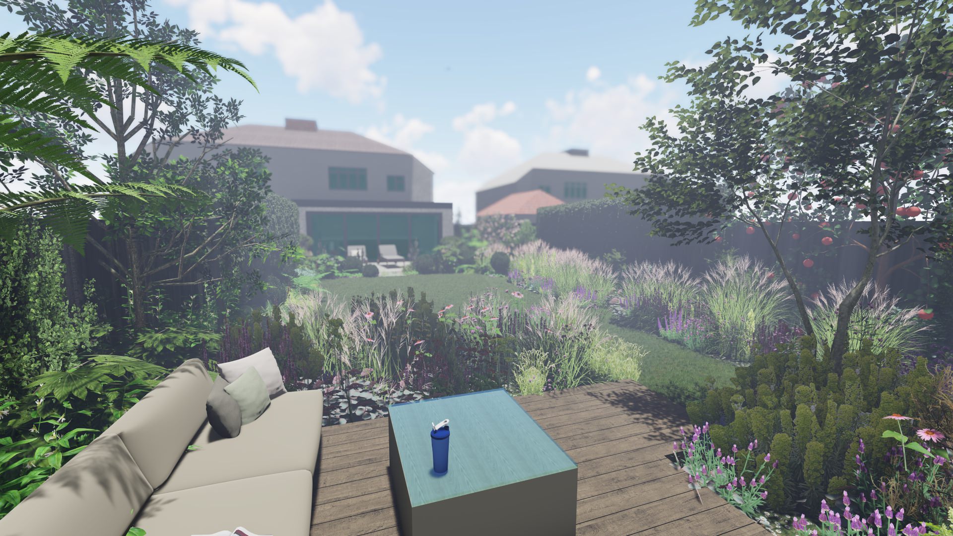 Fitness studio surrounded by big structural plants with perennials and ...