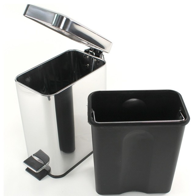 Rectangular Polished Chrome Waste Bin With Pedal - Contemporary ...